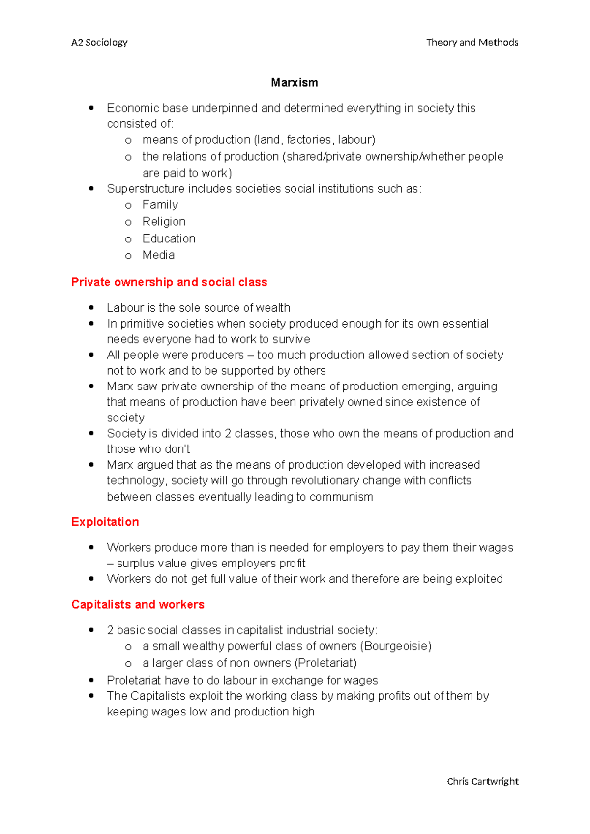 Marxism notes - Marxism Economic base underpinned and determined ...