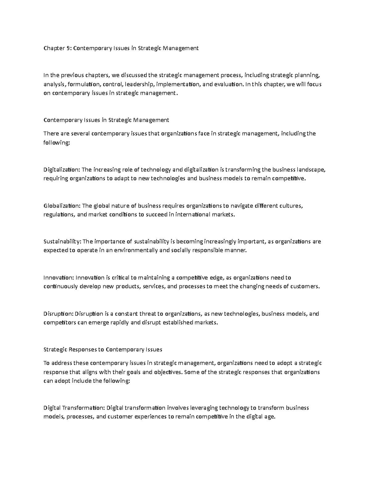 Module 3 - Chapter 9: Contemporary Issues in Strategic Management In ...