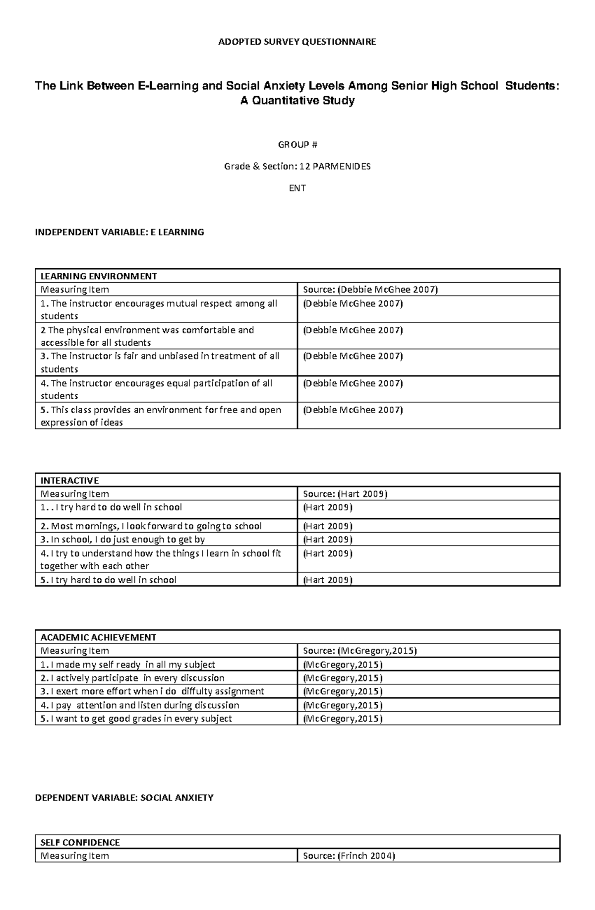 ASQ - ADOPTED SURVEY QUESTIONNAIRE The Link Between E-Learning and ...