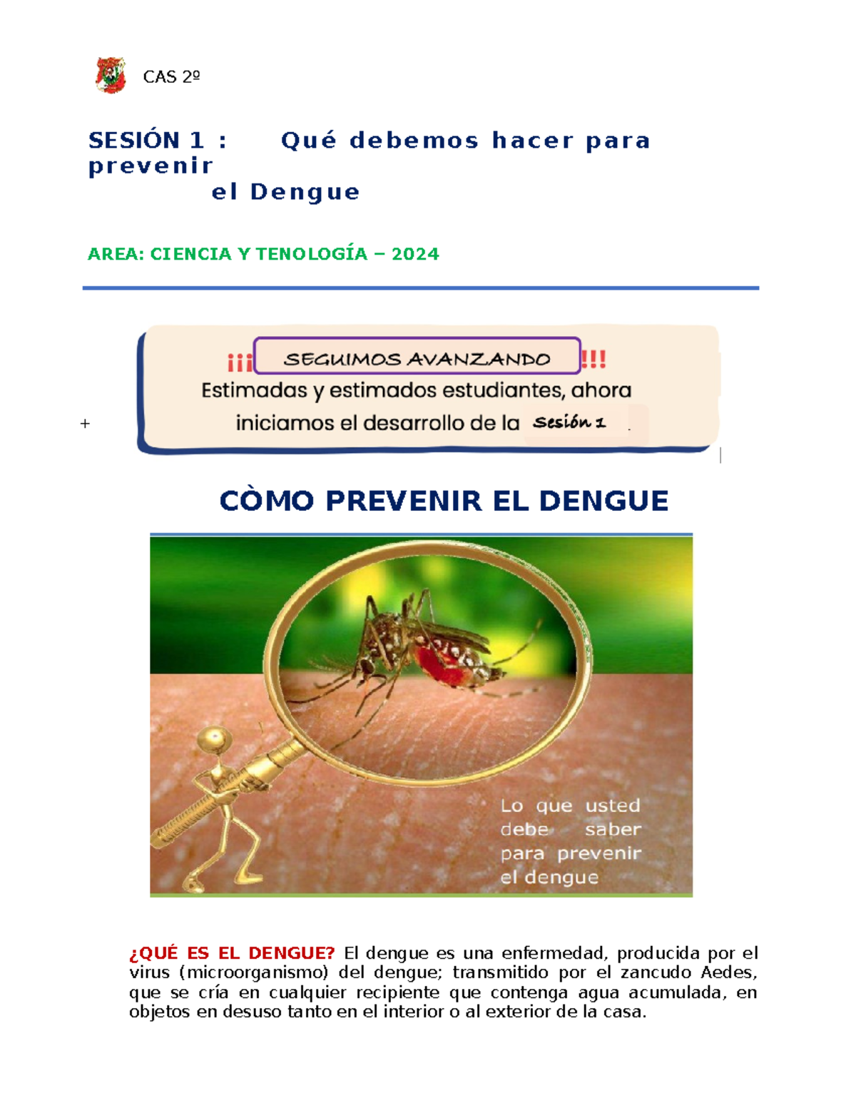 Ciencia Ambiente Y Salud - CAS 2º SESIÓN 1 : Q u é d e b e m o s h a c e r p a r a p r e v e n i ...