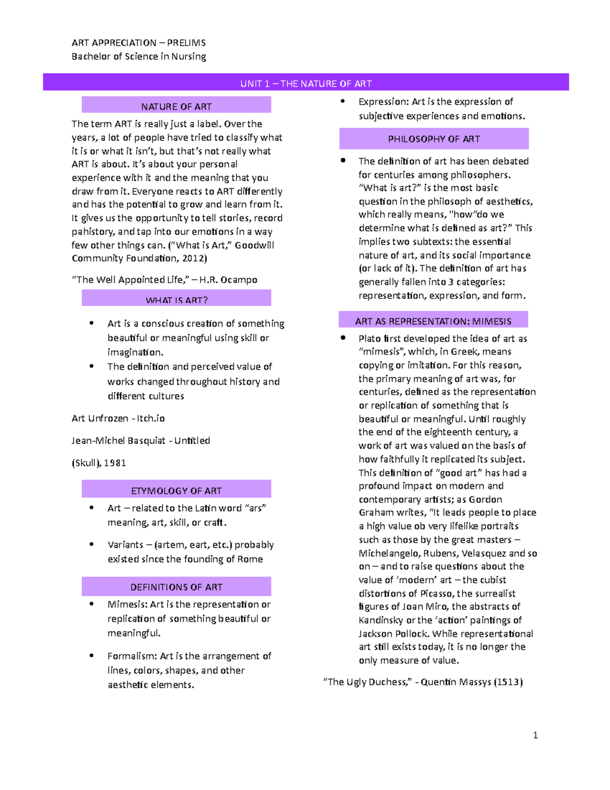 AA Notes 1 - Bachelor of Science in Nursing The term ART is really just ...