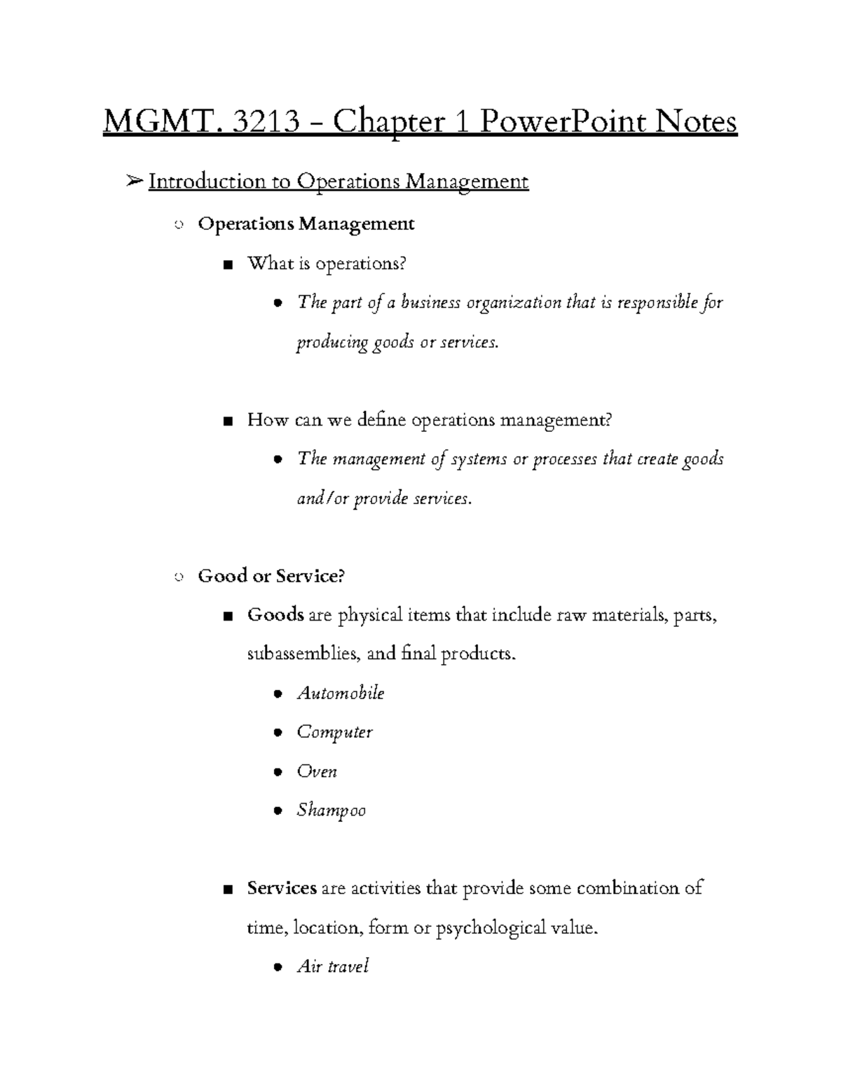MGMT. 3213 Chapter 1 Power Point Notes - MGMT. 3213 - Chapter 1 ...