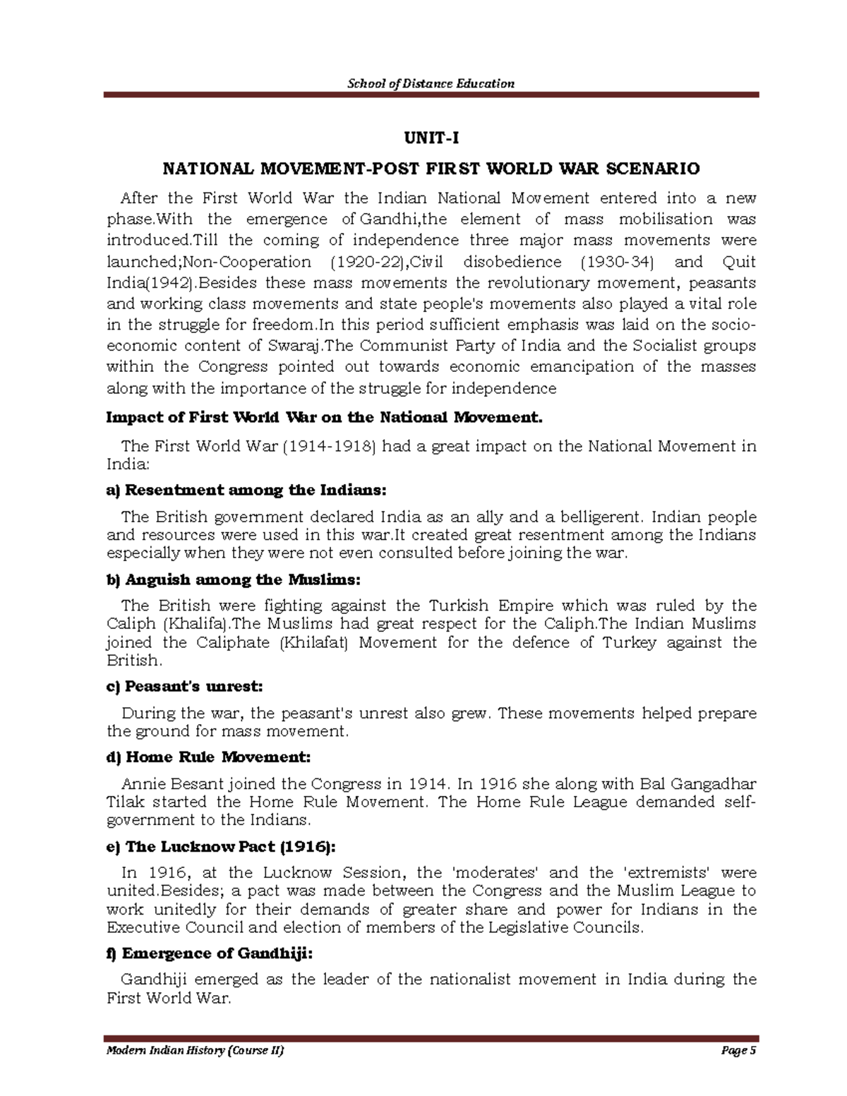 Indiancap(modernindia) - UNIT-I NATIONAL MOVEMENT-POST FIRST WORLD WAR ...