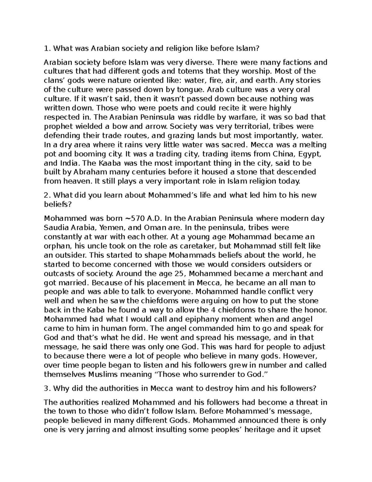 DBQ Islam - DBQ - What was Arabian society and religion like before ...