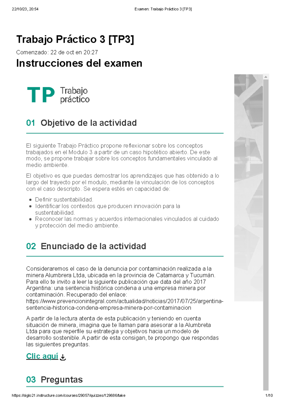 TP 3- 71 - trabajo practico 3 y 4 - Trabajo Práctico 3 [TP3] Comenzado: 22 de oct en 20: - Studocu