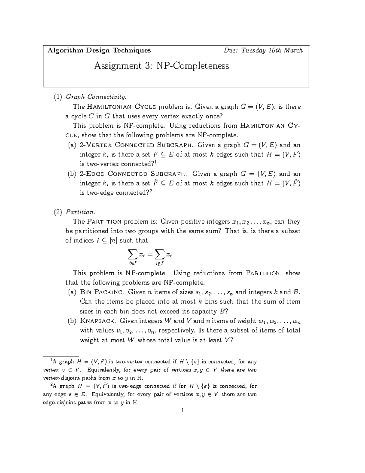 Assignment 3 Algorithm Design Techniques Due Tuesday 10th March Assignment 3 Np Completeness