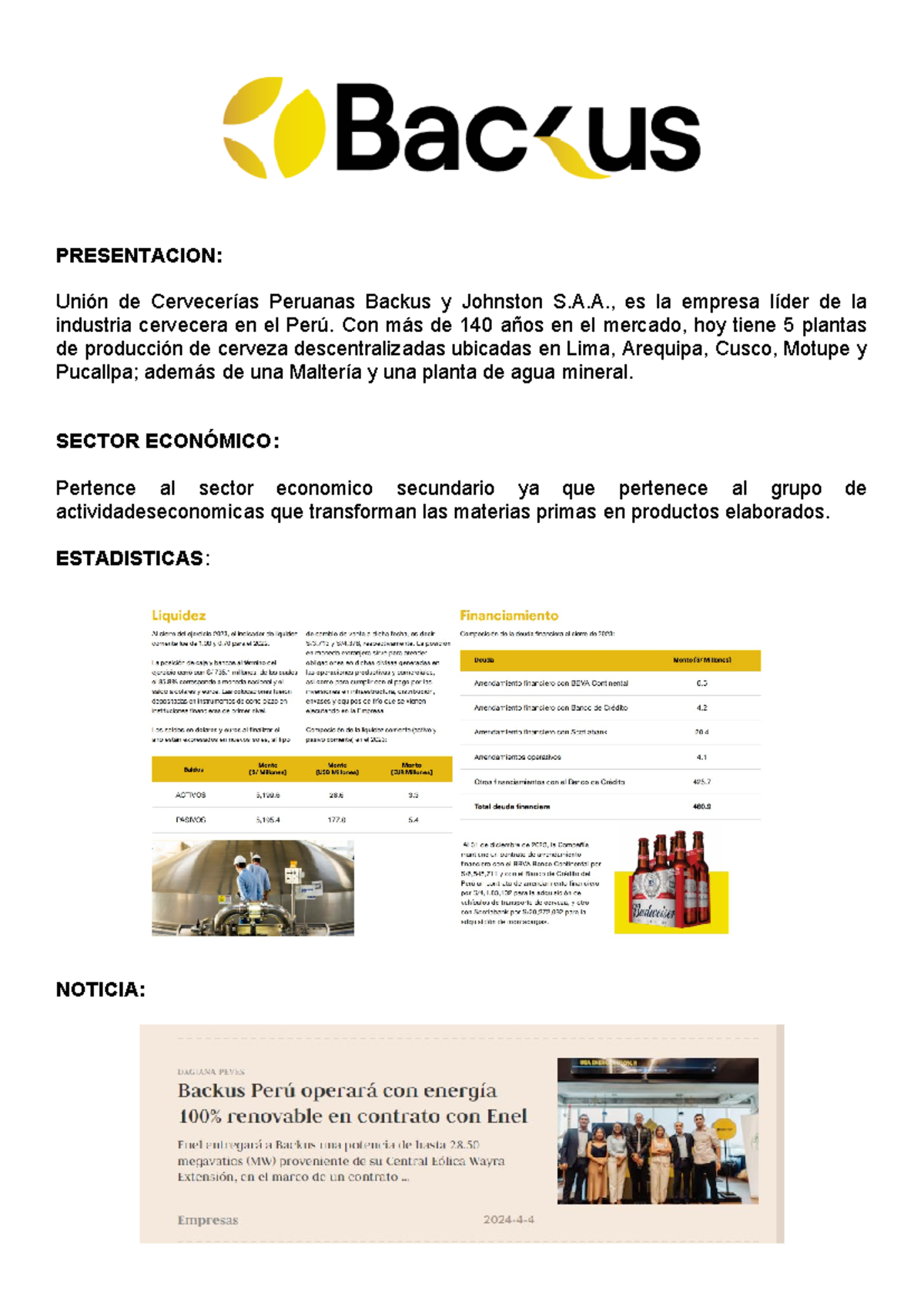 Backus 1 - APOYO - PRESENTACION: Unión de Cervecerías Peruanas Backus y ...