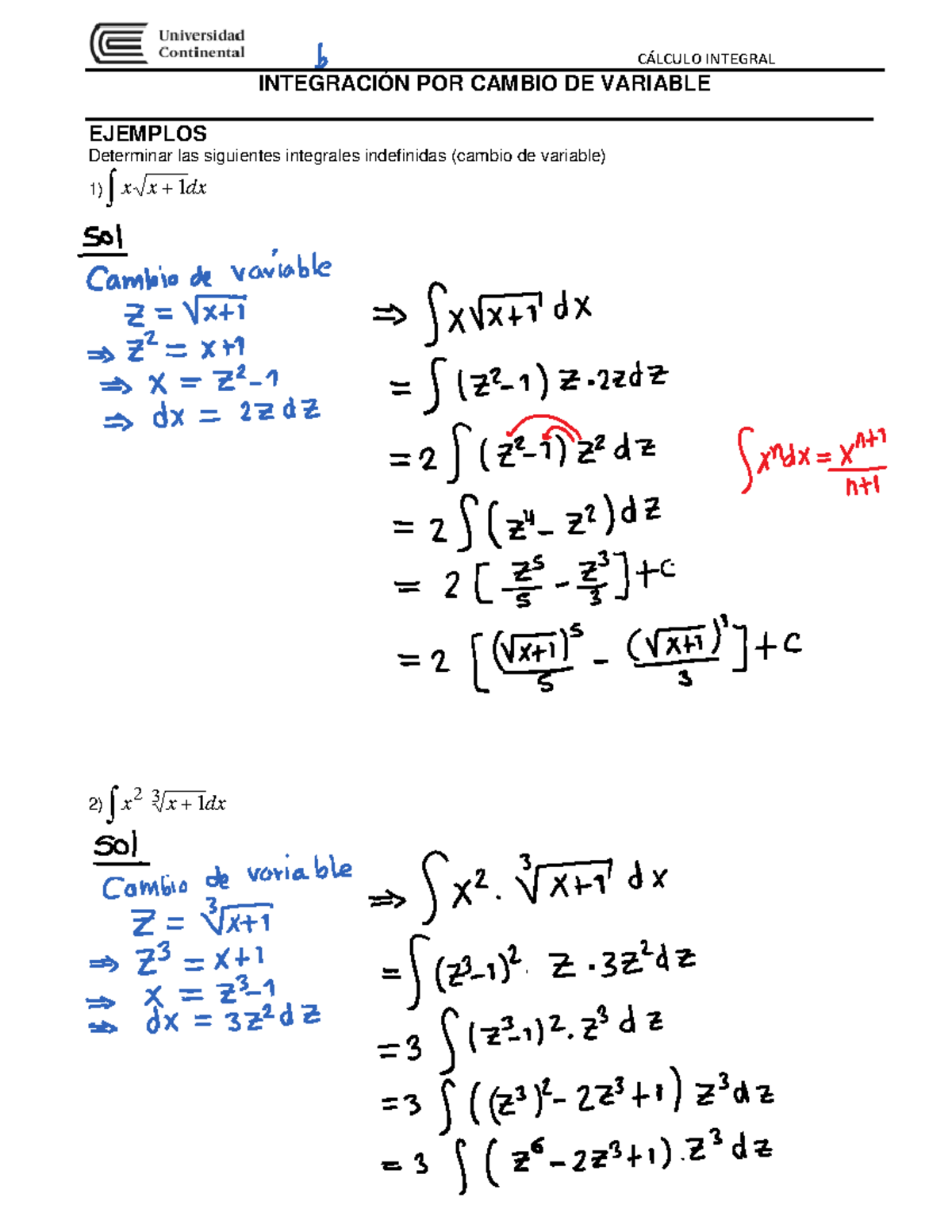 02 Integración POR Cambio DE Variable - INTEGRACIÓN POR CAMBIO DE ...