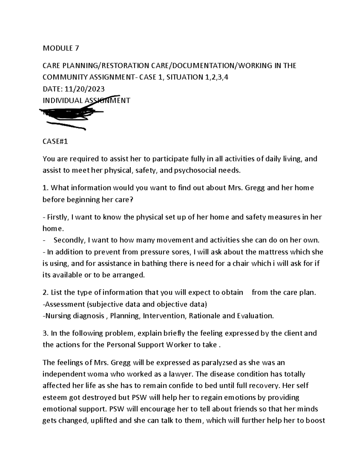 Assignment - MODULE 7 CARE PLANNING/RESTORATION CARE/DOCUMENTATION ...