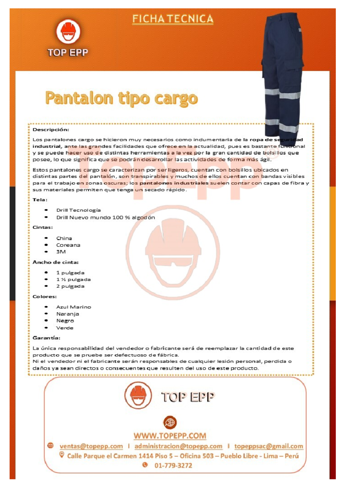 Pantalon-Cargo-Top Epp-S.A.C. - Ergonomía y Estudio del Trabajo - Studocu