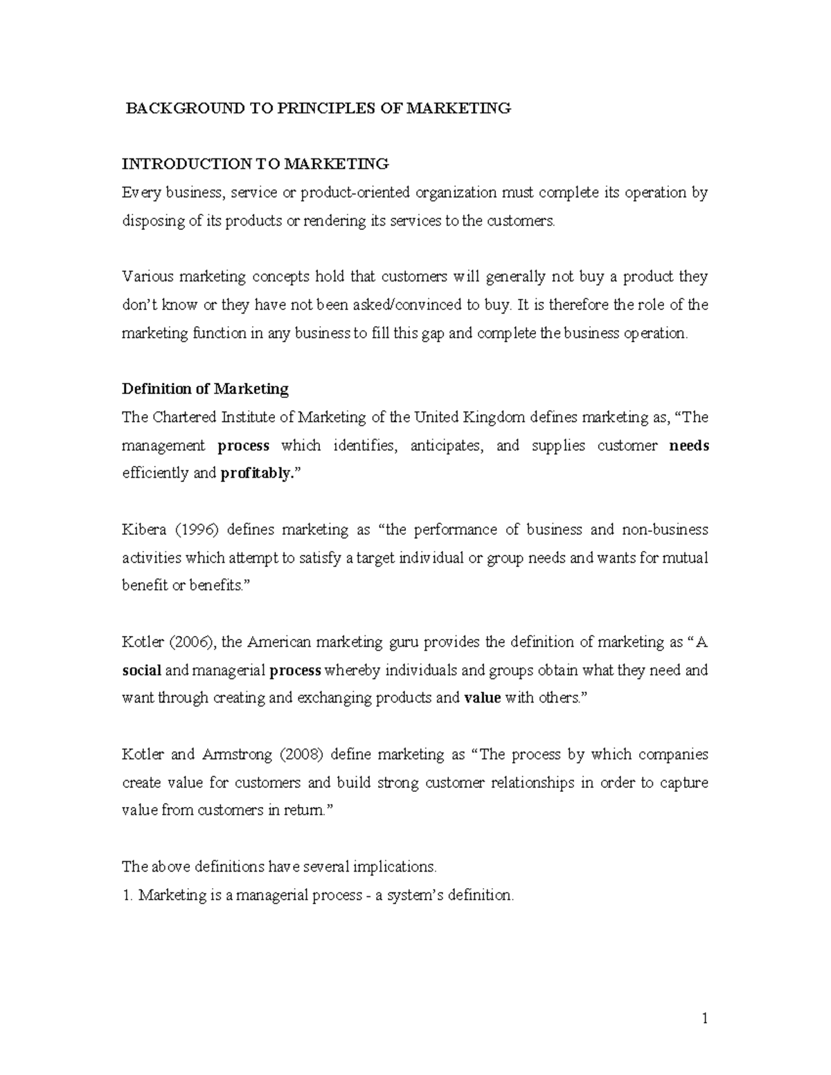 WEEK 1- Principles of Mkting - BACKGROUND TO PRINCIPLES OF MARKETING ...