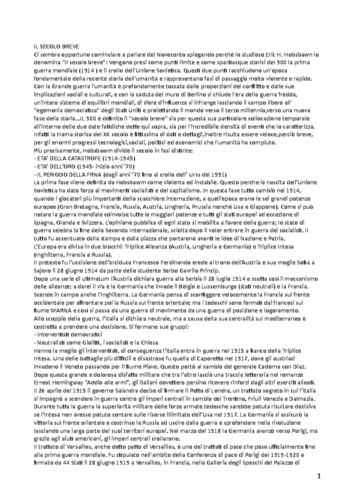 0 il-secolo-breve-riassunto-completo - IL SECOLO BREVE Ci sembra ...