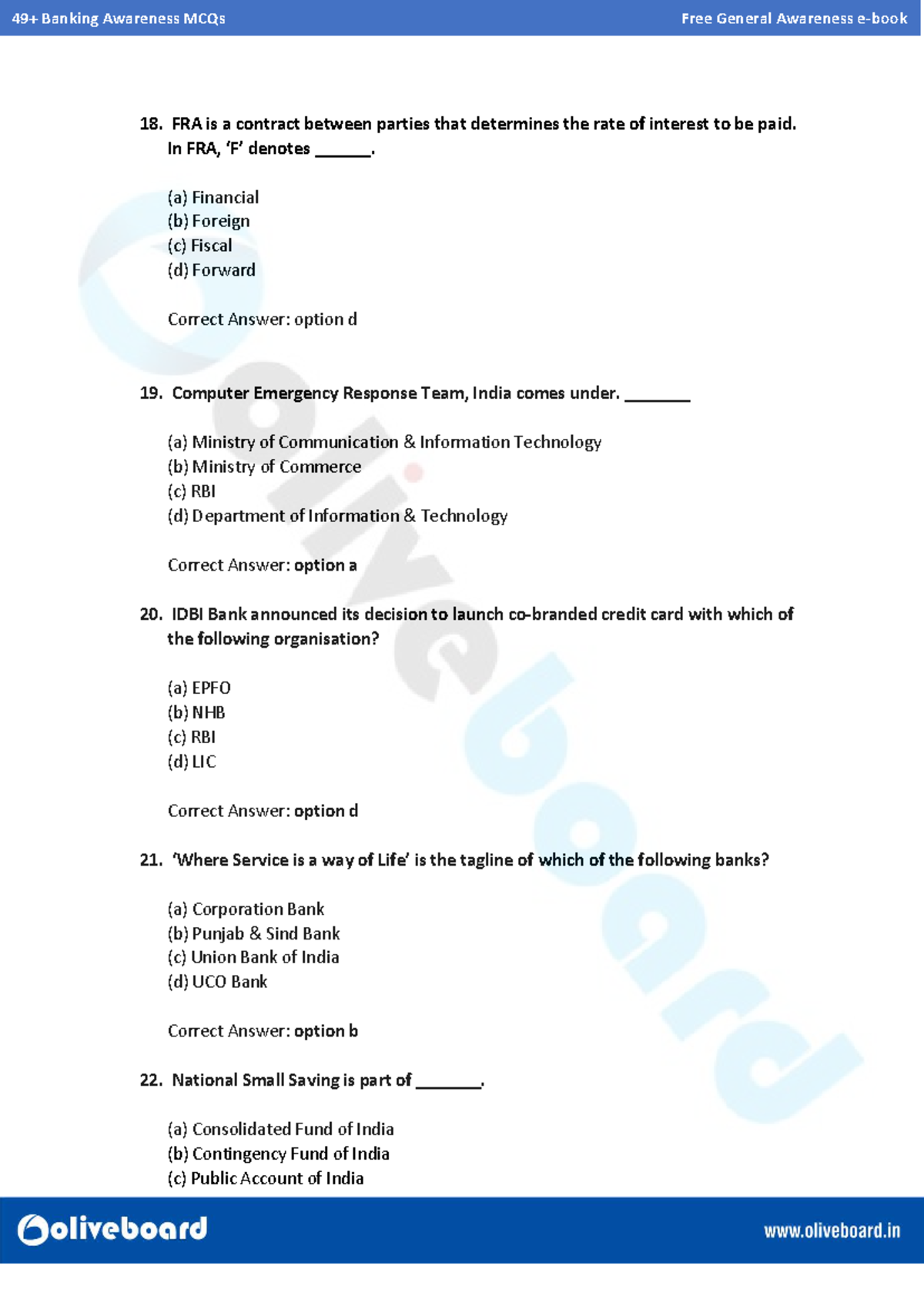 Banking MCQs 6-6 - Bank Practice - 4 9+ Banking Awareness MCQs Free ...