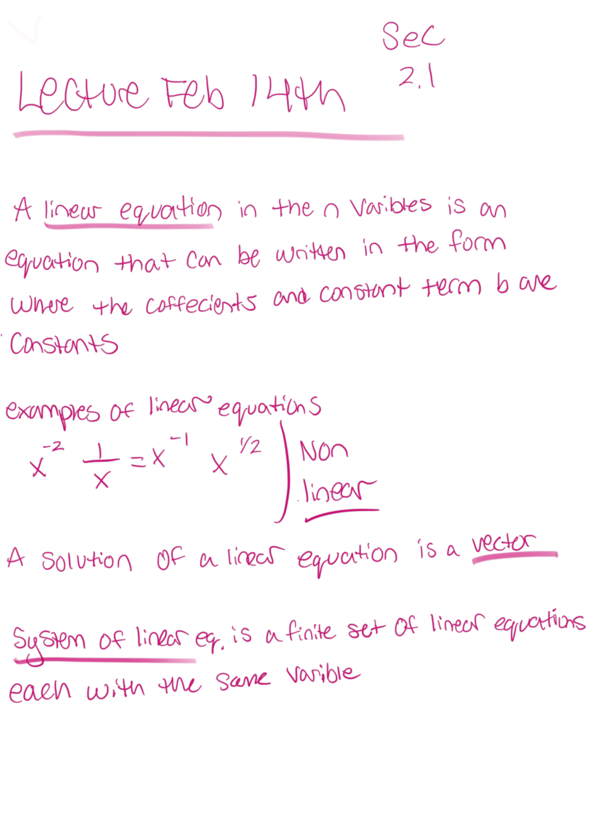 Feb 14th - lecture notes - MATH 2101 - Studocu