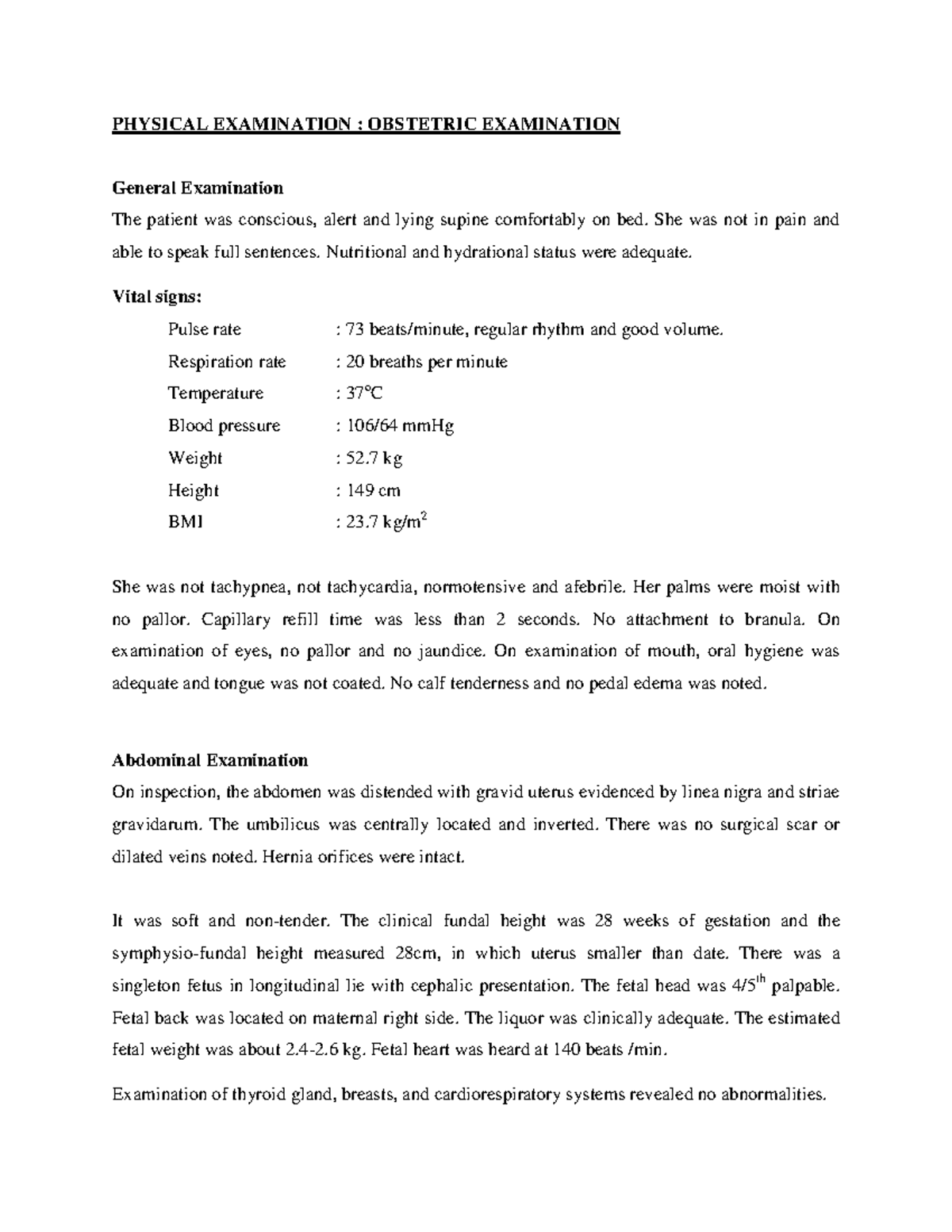 Obstetric Examination - Smaller than Date - PHYSICAL EXAMINATION ...