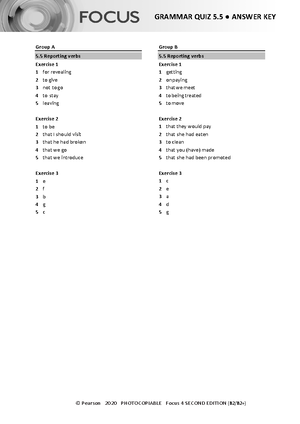 Focus 4 2E Grammar Quiz Unit5 2 Group A B Answers - © Pearson 2020 ...