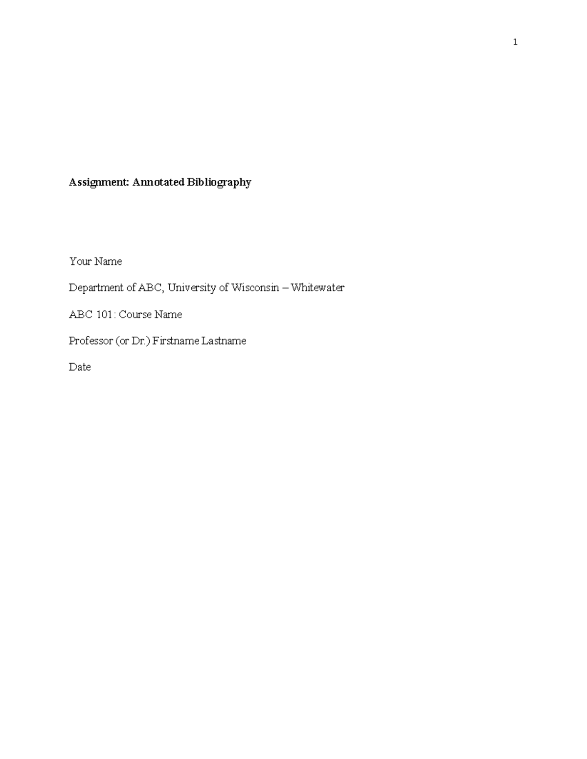 APA template annotated bibliography 7th ed. - 1 Assignment: Annotated ...