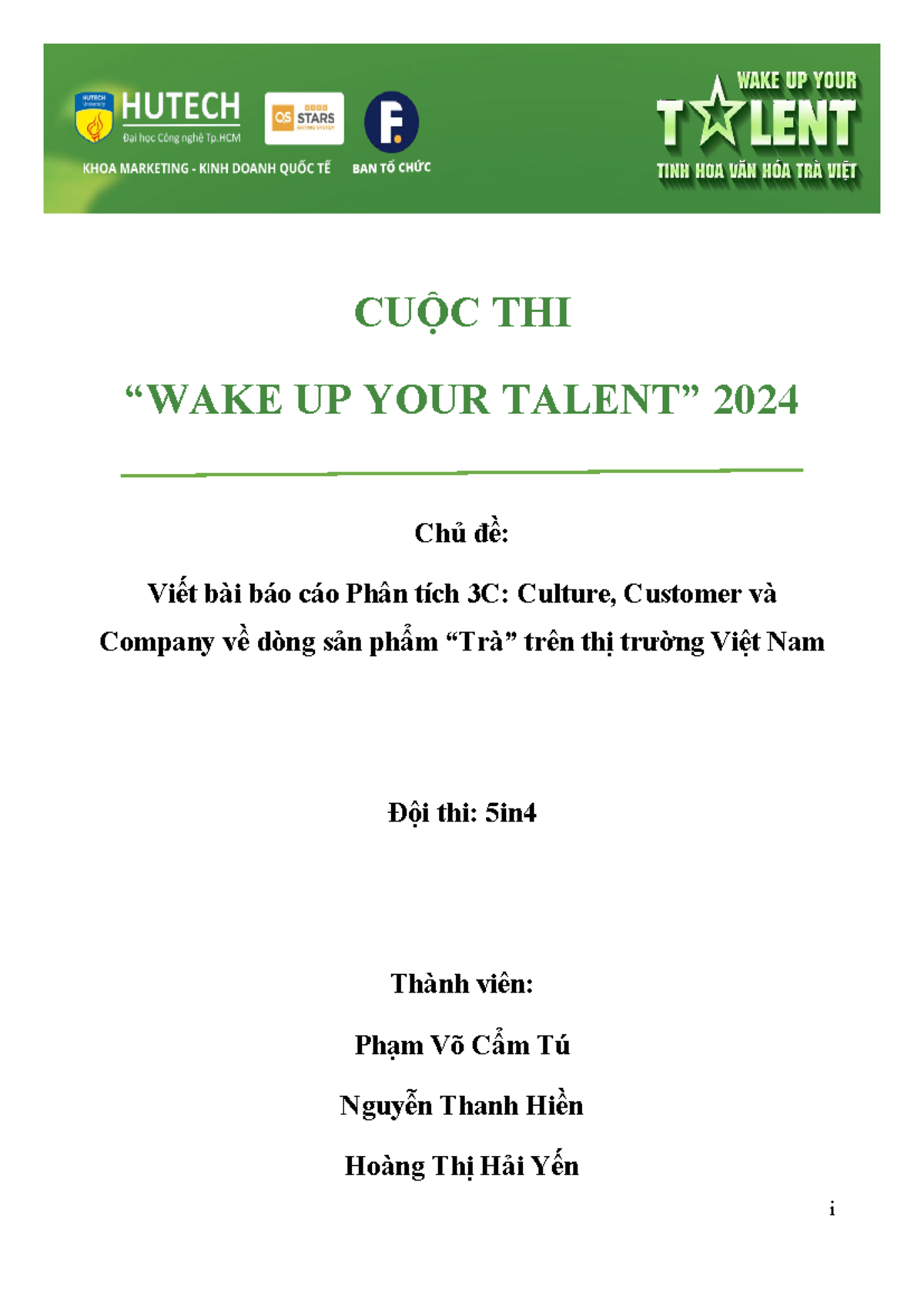 Research 3C WUYT2 5in4 - CUỘC THI “WAKE UP YOUR TALENT” 2024 Chủ đề: Viết bài báo cáo Phân tích ...