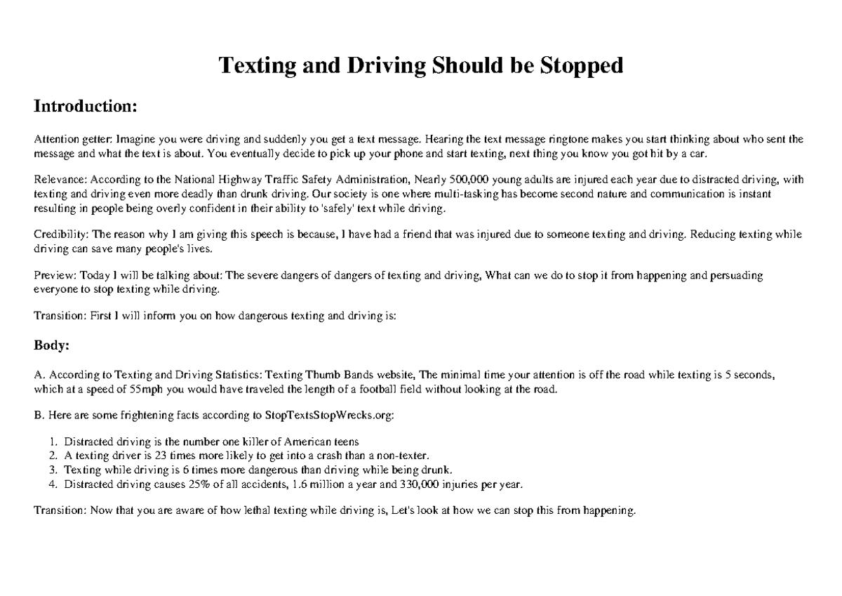 Texting and Driving Should be Stopped - Texting and Driving Should be ...
