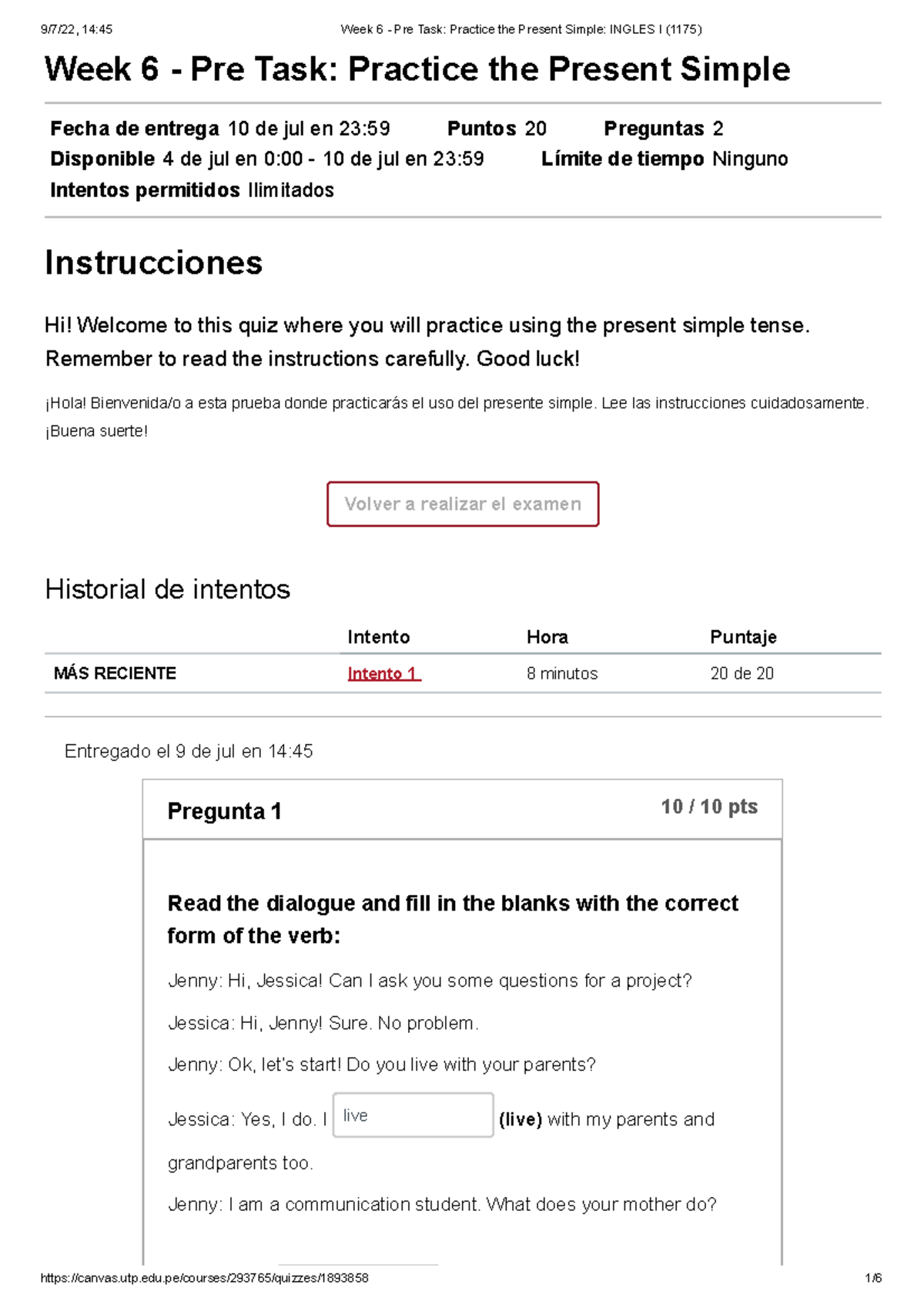 Week 6 - Pre Task Practice the Present Simple Ingles I (1175) - Week 6 ...