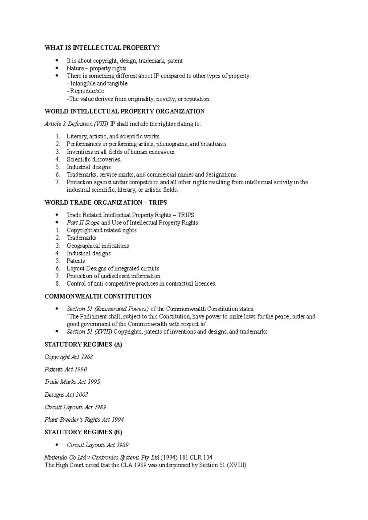 Intellectual Property Notes - BLB3129 - VU - Studocu