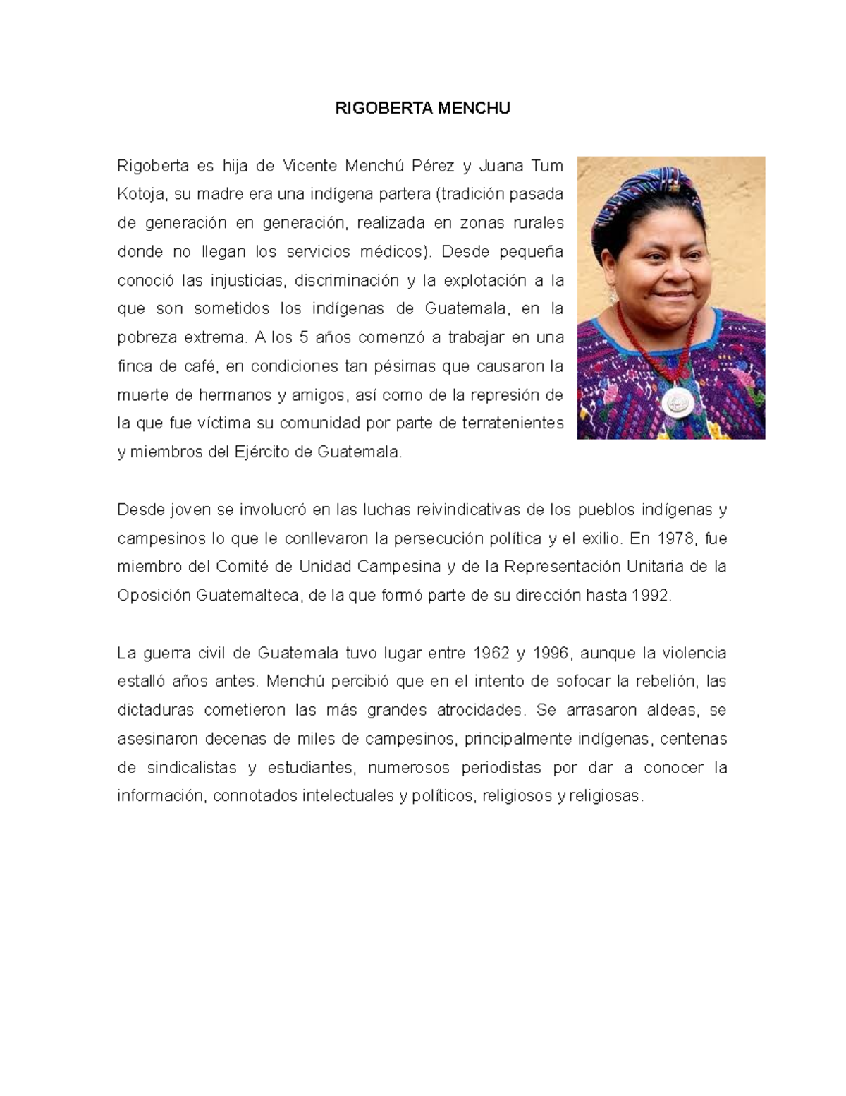 Rigoberta Menchu - Autores - RIGOBERTA MENCHU Rigoberta es hija de ...