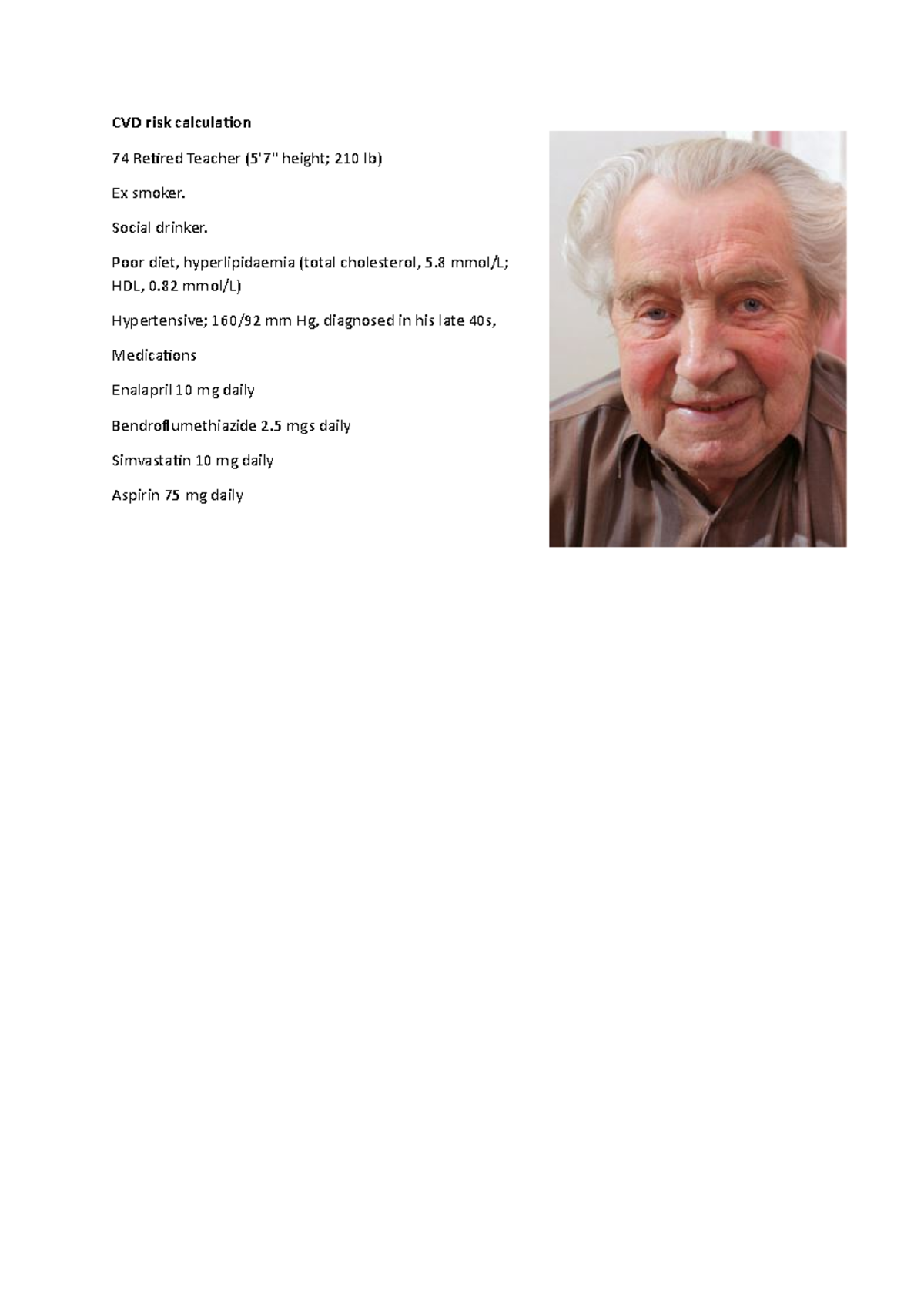 CVD risk calculation - n/a - CVD risk calculation 74 Retired Teacher (5 ...