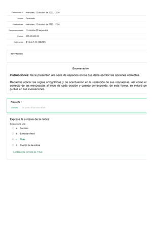 Examen 3 Español General Virtual - Comenzado el miércoles, 19 de abril ...