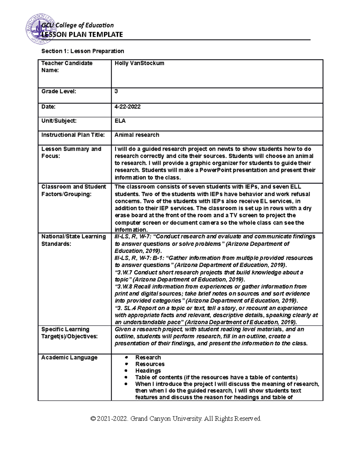 COE-LE~1 - ESL-440N - LESSON PLAN TEMPLATE Section 1: Lesson ...
