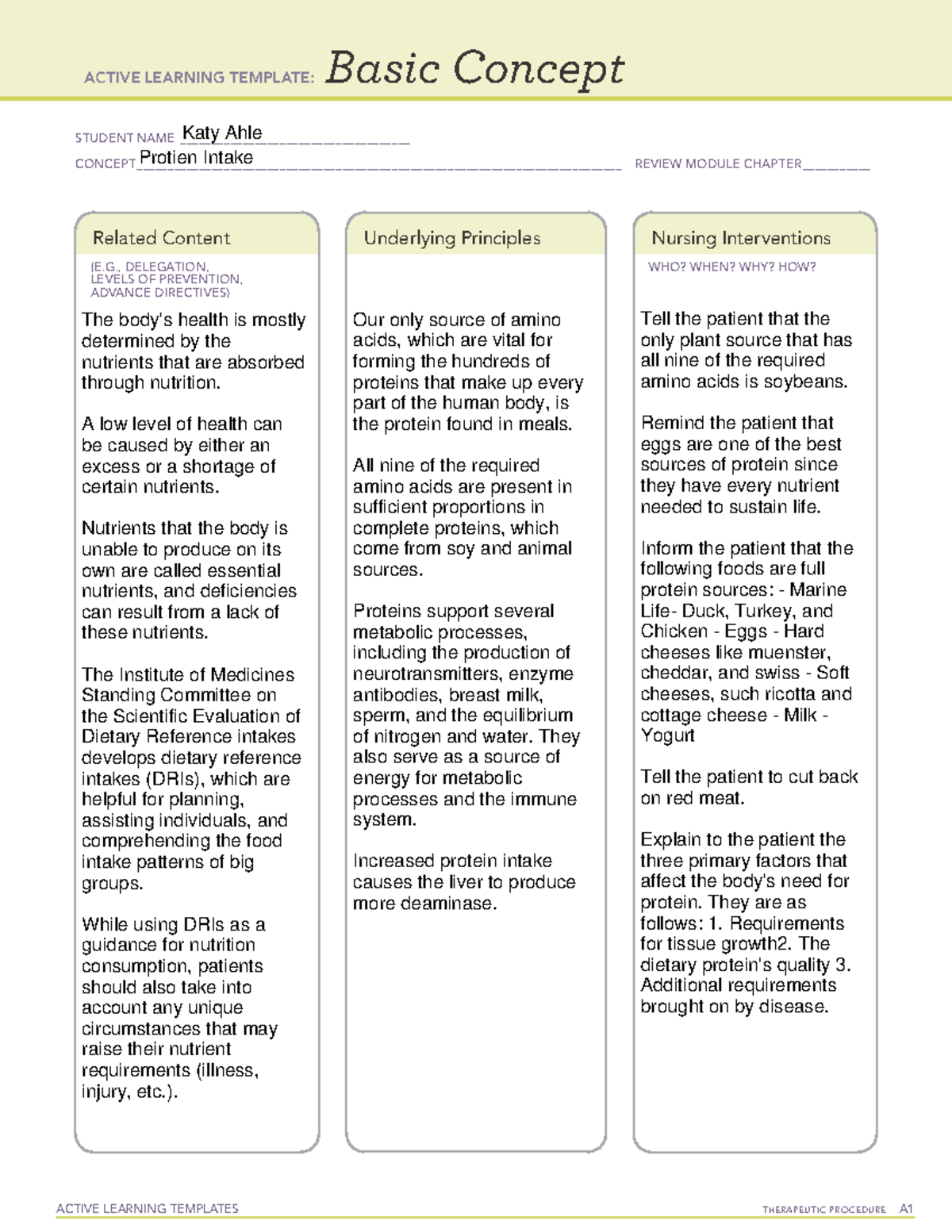 ATI Basic Concept Protien Intake - ACTIVE LEARNING TEMPLATES ...