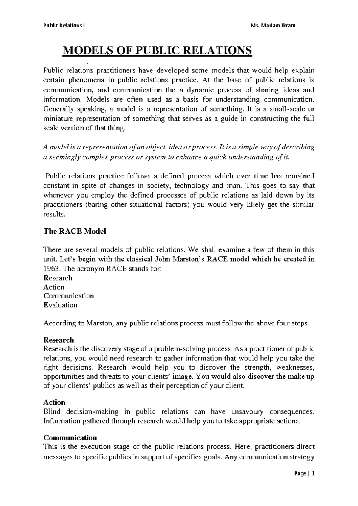 1606725106 models of public relations - MODELS OF PUBLIC RELATIONS ...