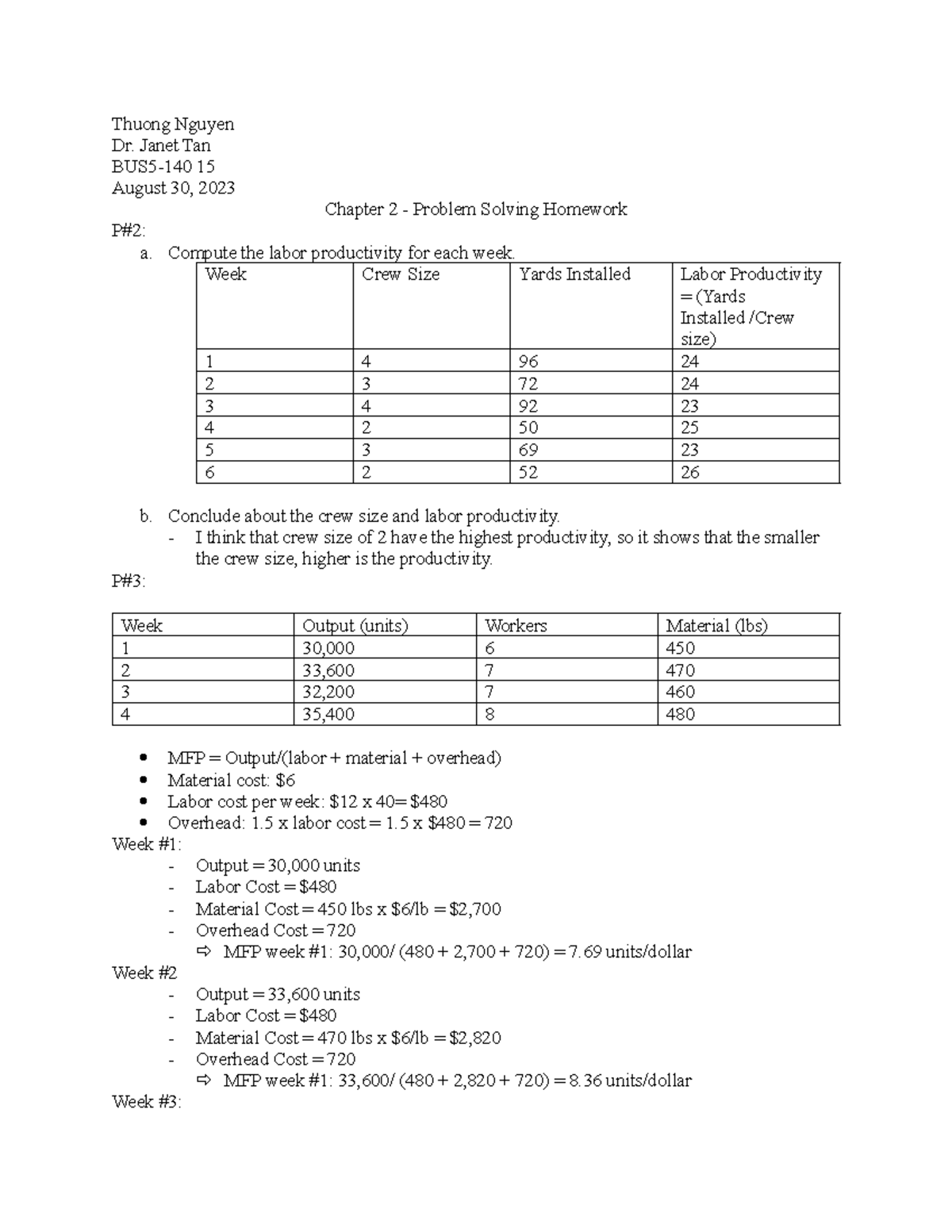 Chapter 2 - Problem Solving Homework - Thuong Nguyen Dr. Janet Tan BUS5 ...