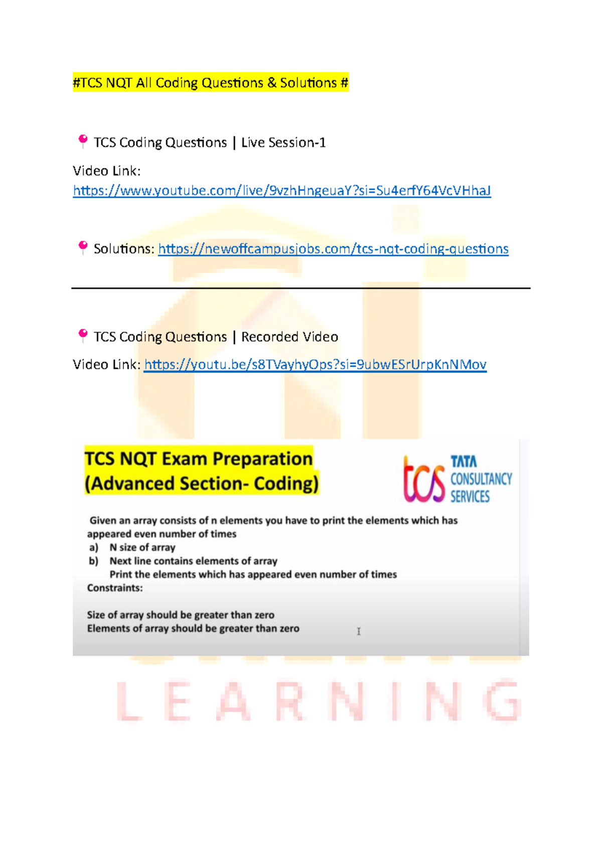 TCS NQT Coding Questions, Videos & Solutions Total 14 Sessions - #TCS NQT All Coding Questions ...