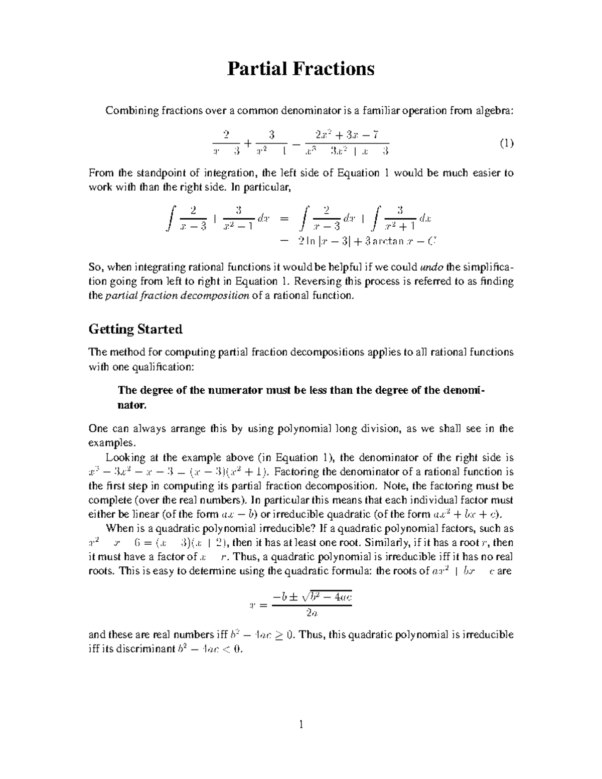 Supporting Explanation For Partial Fractions Part 2 Partial Fractions Combining Fractions Over