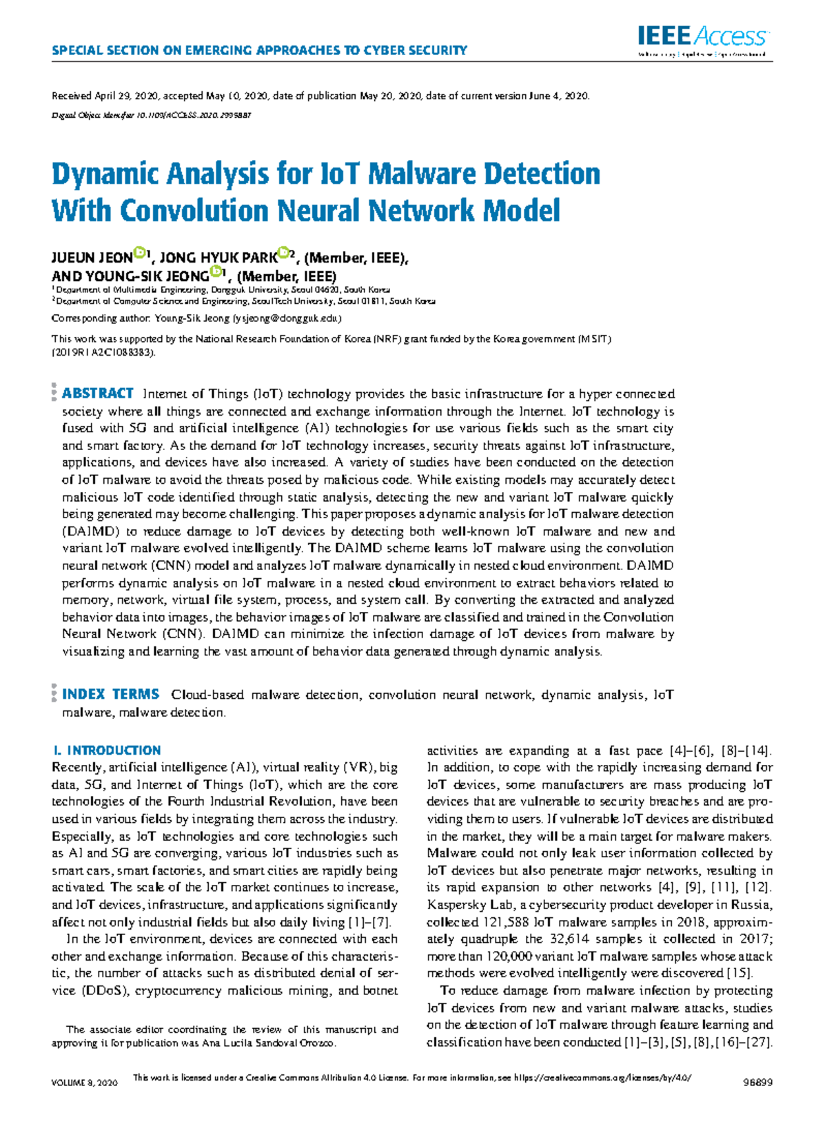 Dynamic Analysis for Io T Malware Detection With Convolution Neural ...