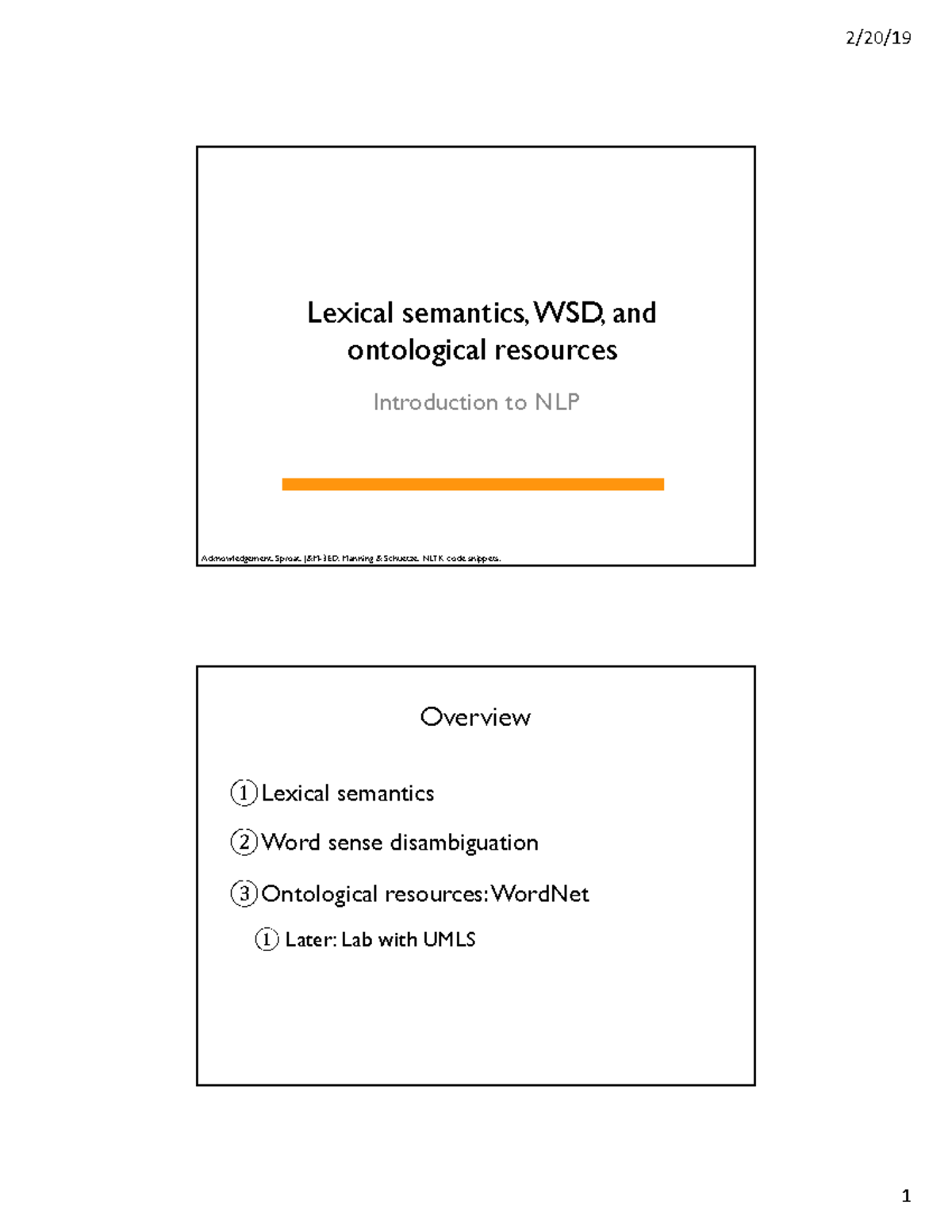 (8) Lexical Semantics, WSD, Ontological Resources - Lexical semantics, WSD, and ontological ...