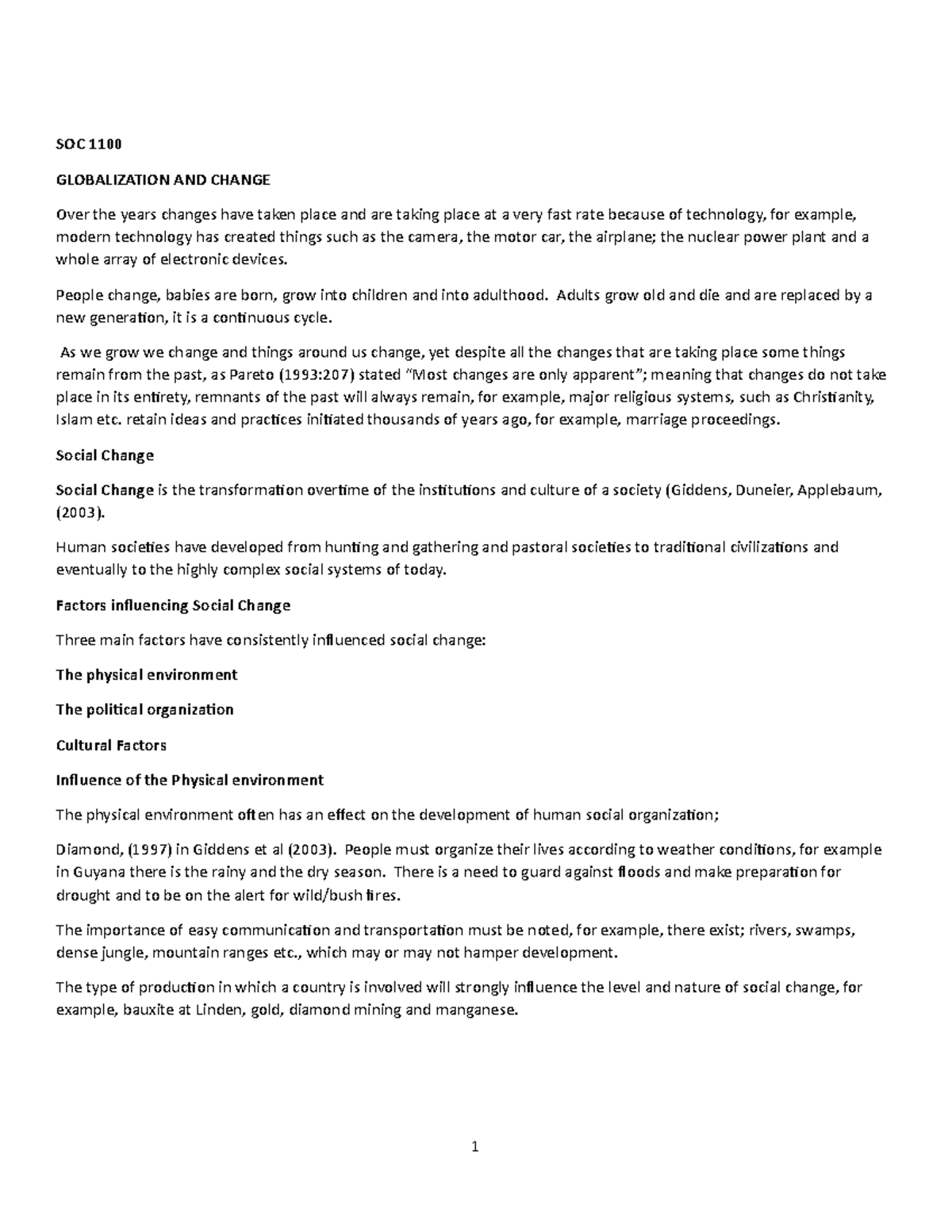 Globalisation and change - SOC 1100 GLOBALIZATION AND CHANGE Over the ...