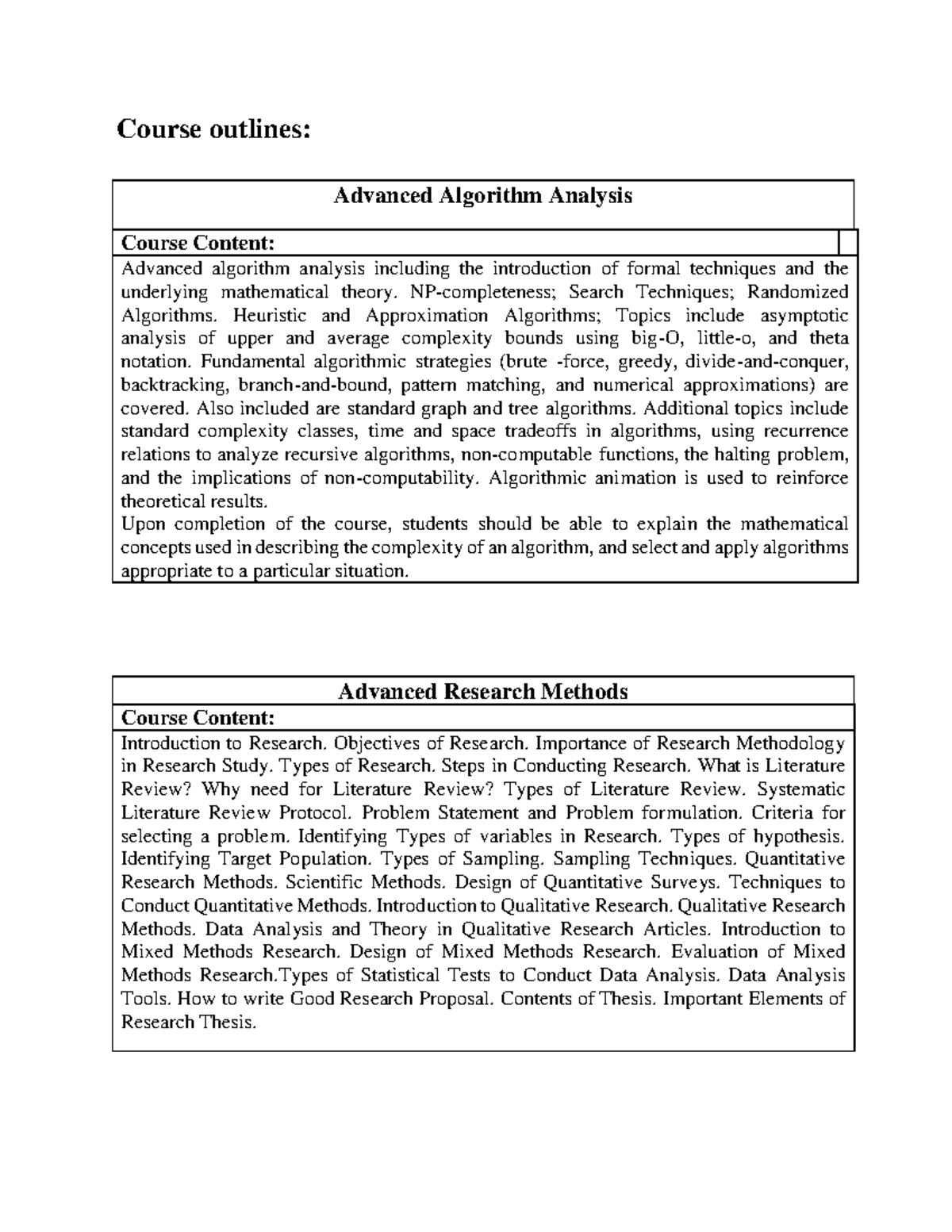 Advanced Research Methods - Course outlines: Advanced Research Methods ...