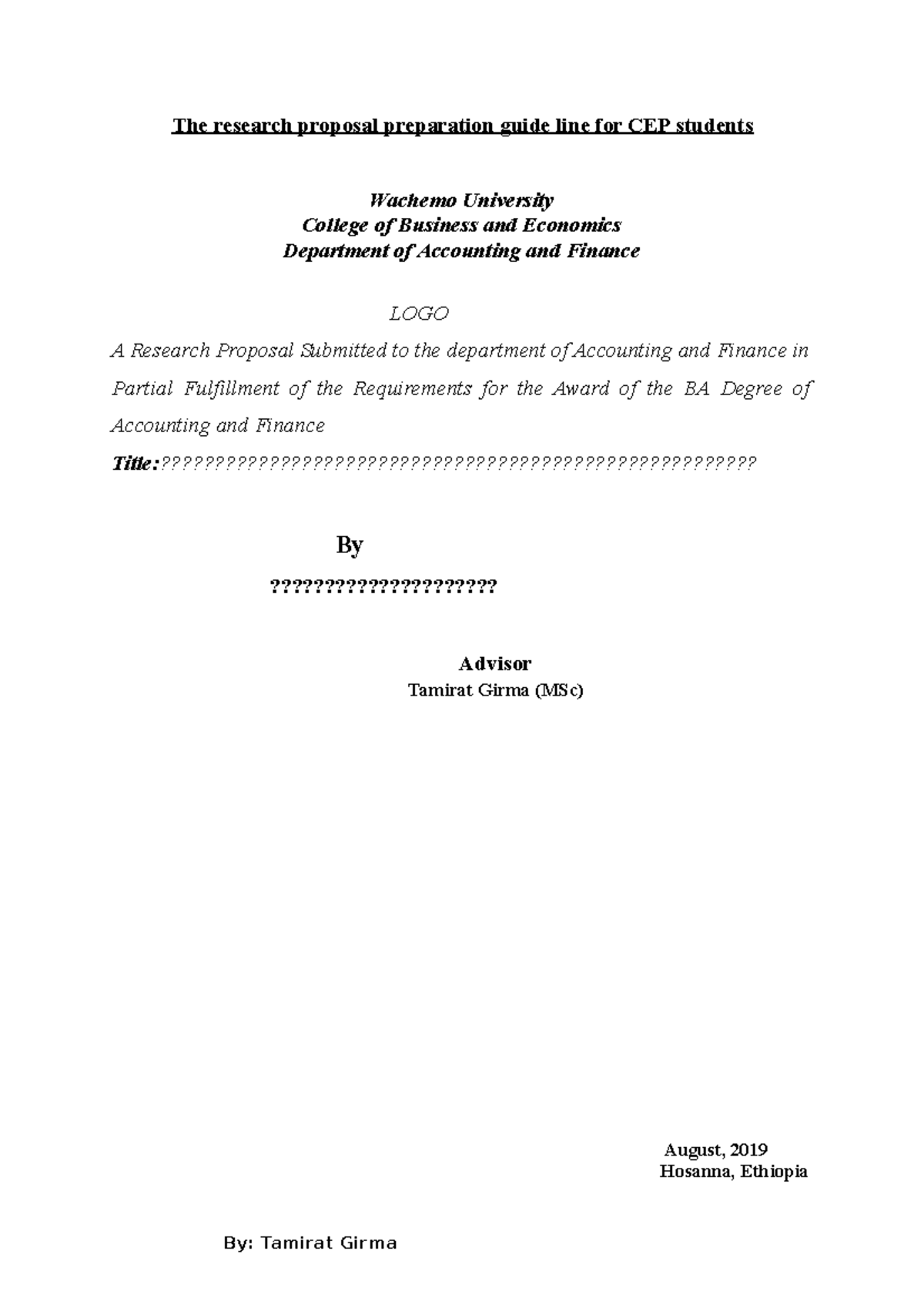 Proposal Writing Guidline - The research proposal preparation guide line for CEP students ...