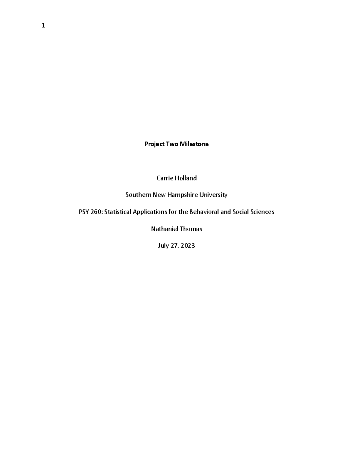 PSY260 Project Two Milestone - Psy 260 - SNHU - Studocu