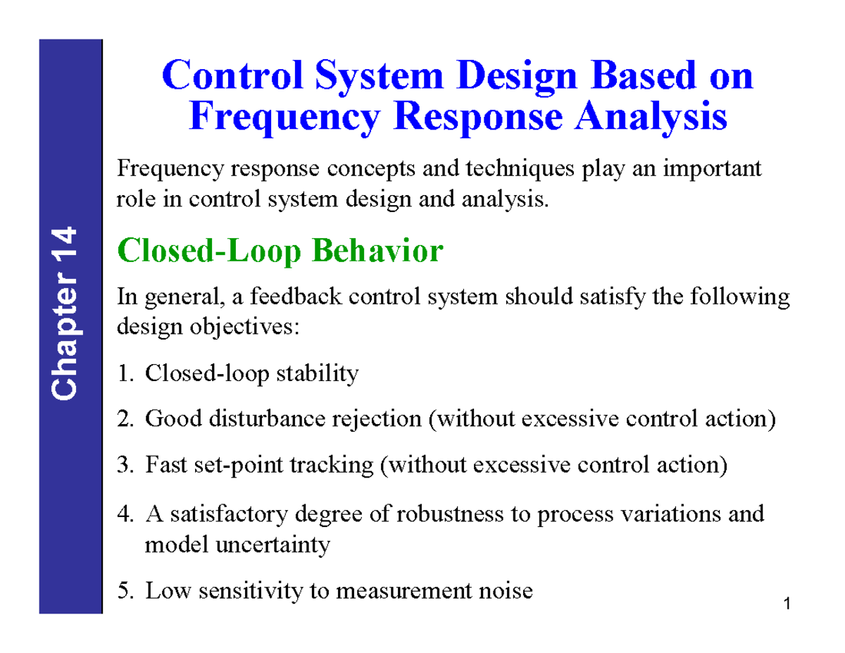 Chapter 14Control System Design Basedon Frequency Response Analysis ...