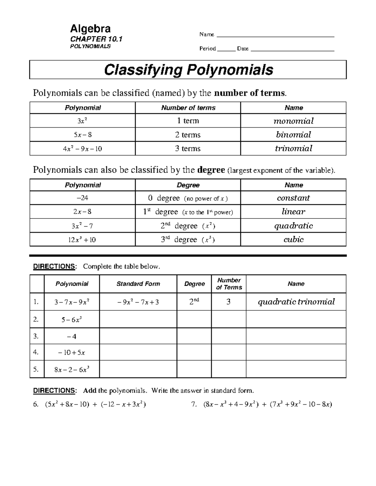 10.1 A-Classifying-Polynomials E Preferred-Copy - Algebra CHAPTER 10 ...