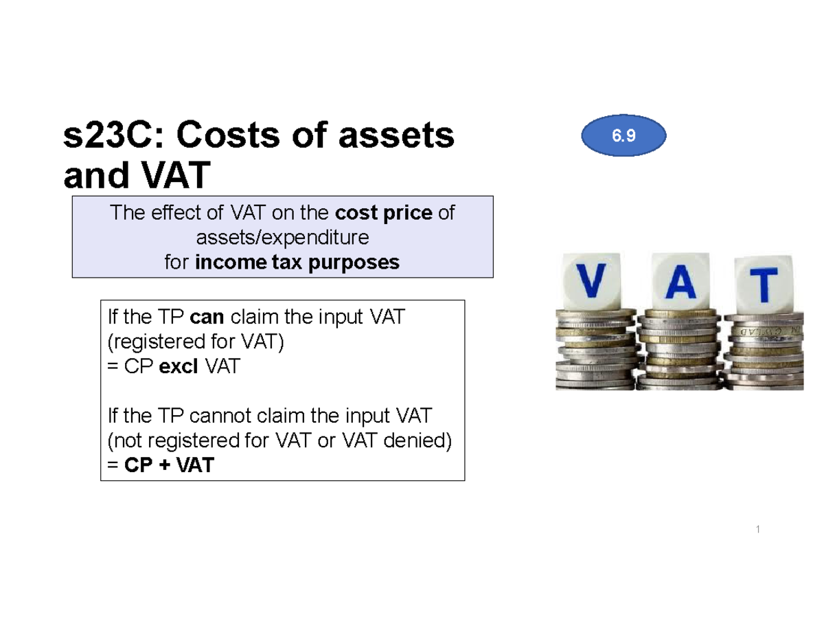 Class example solutions Lecture 1 - s23C: Costs of assetsand VAT 1 The ...