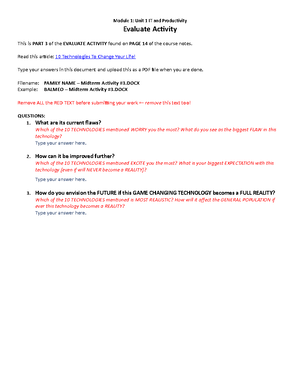 02. Module 1 - Evaluate Activity 2 - Module 1: Unit 1 IT and ...