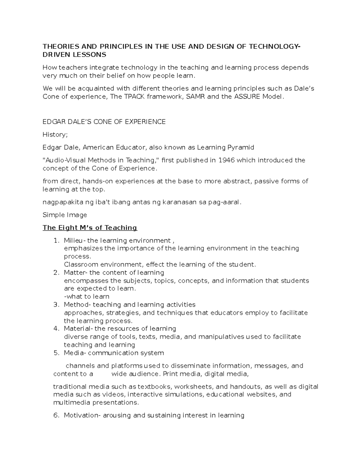 Theories AND Principles IN THE USE AND Design OF Technolog 1 - THEORIES ...