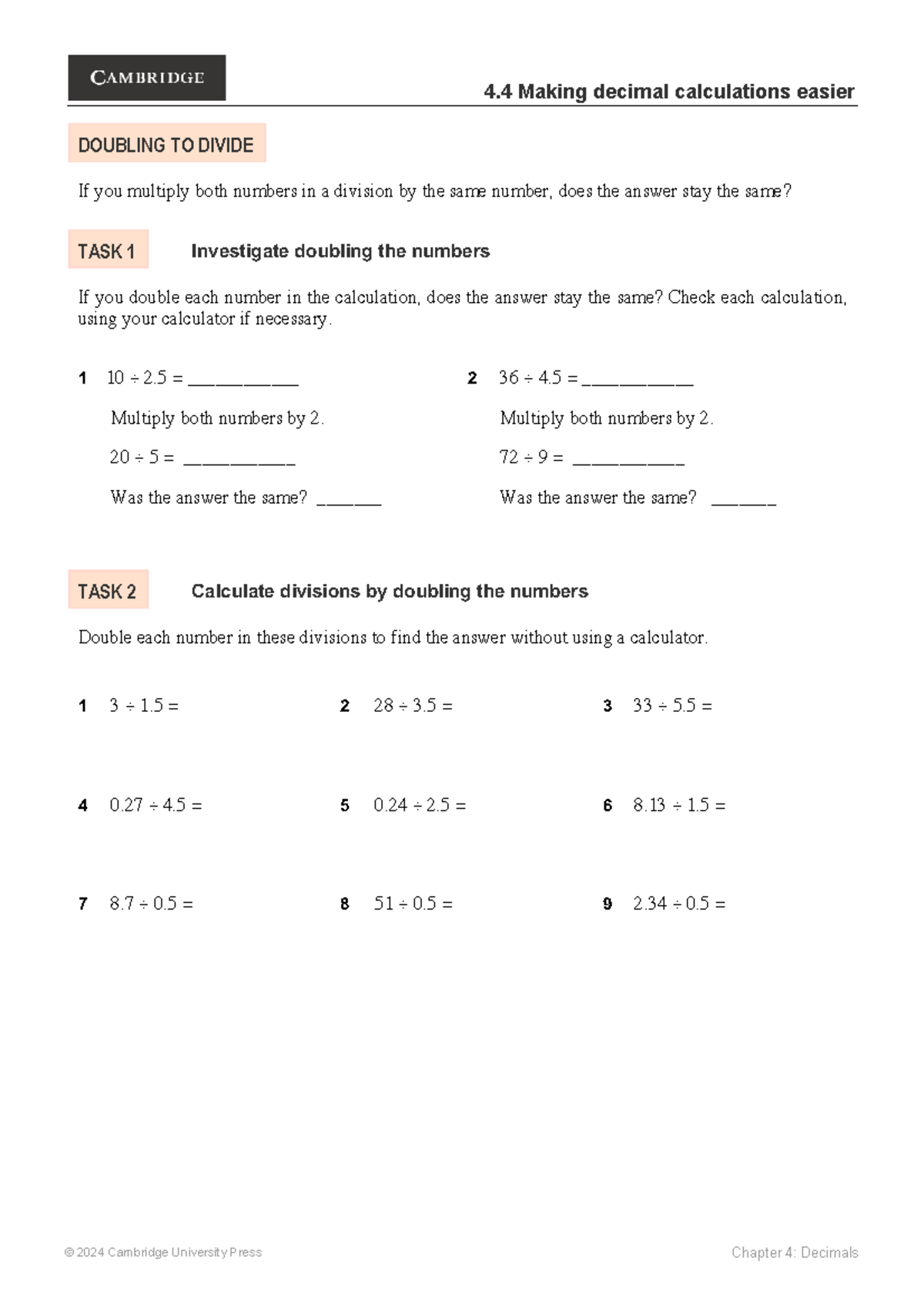 Doubling-to-divide - practice material can come in many forms, such as ...