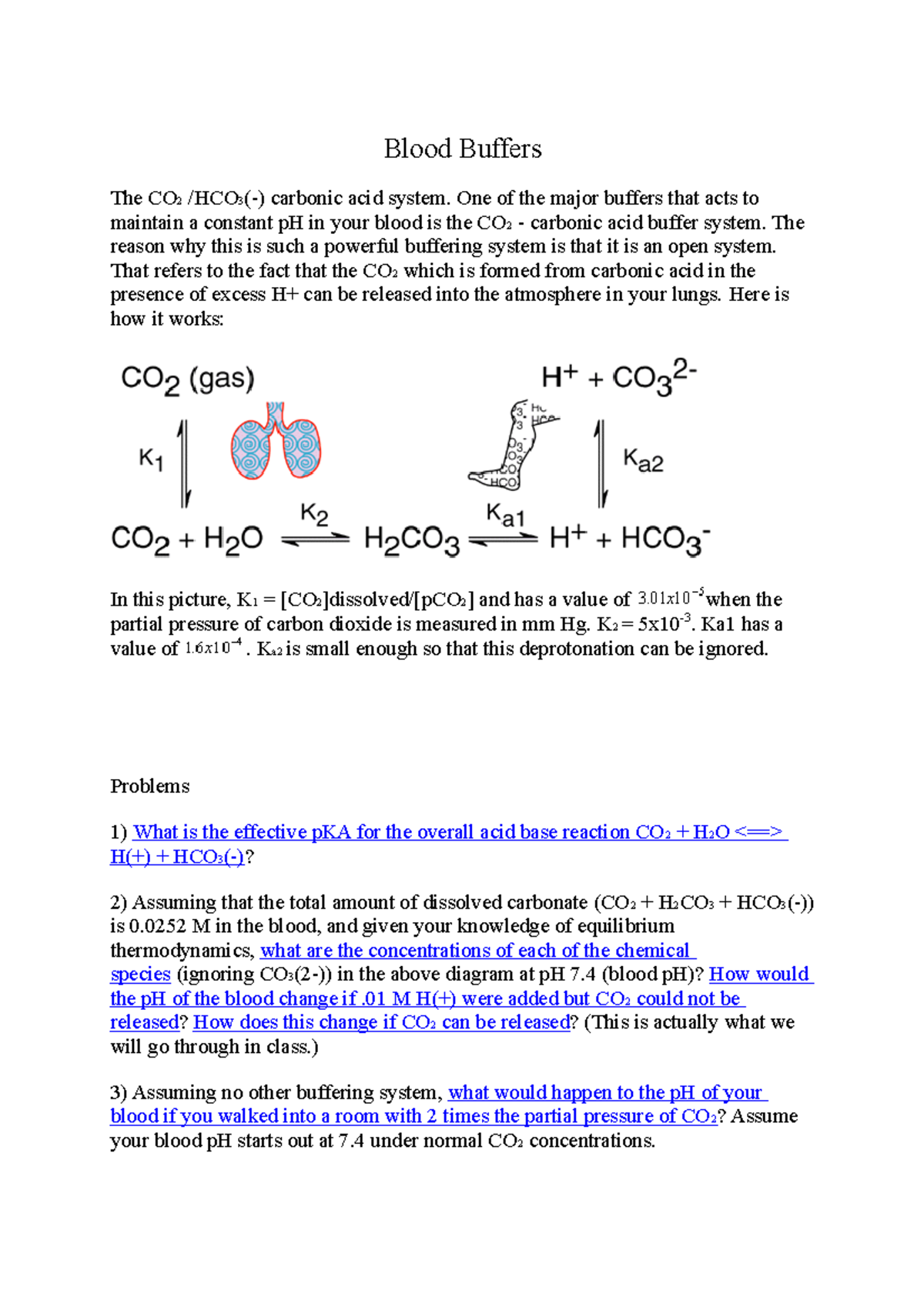 Blood Buffers Lecture Notes 4 Blood Buffers The CO 2 HCO 3