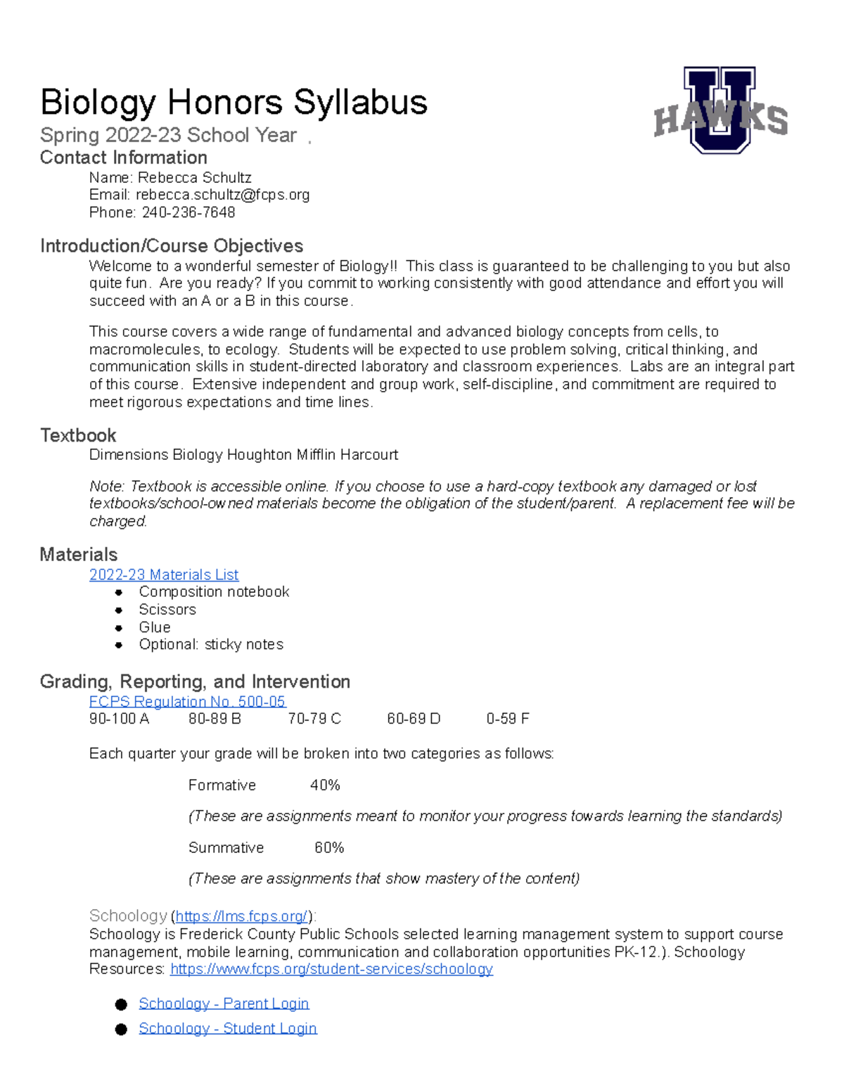 +Bio+Syllabusfjkjhkdfg - Biology Honors Syllabus Spring 2022-23 School ...