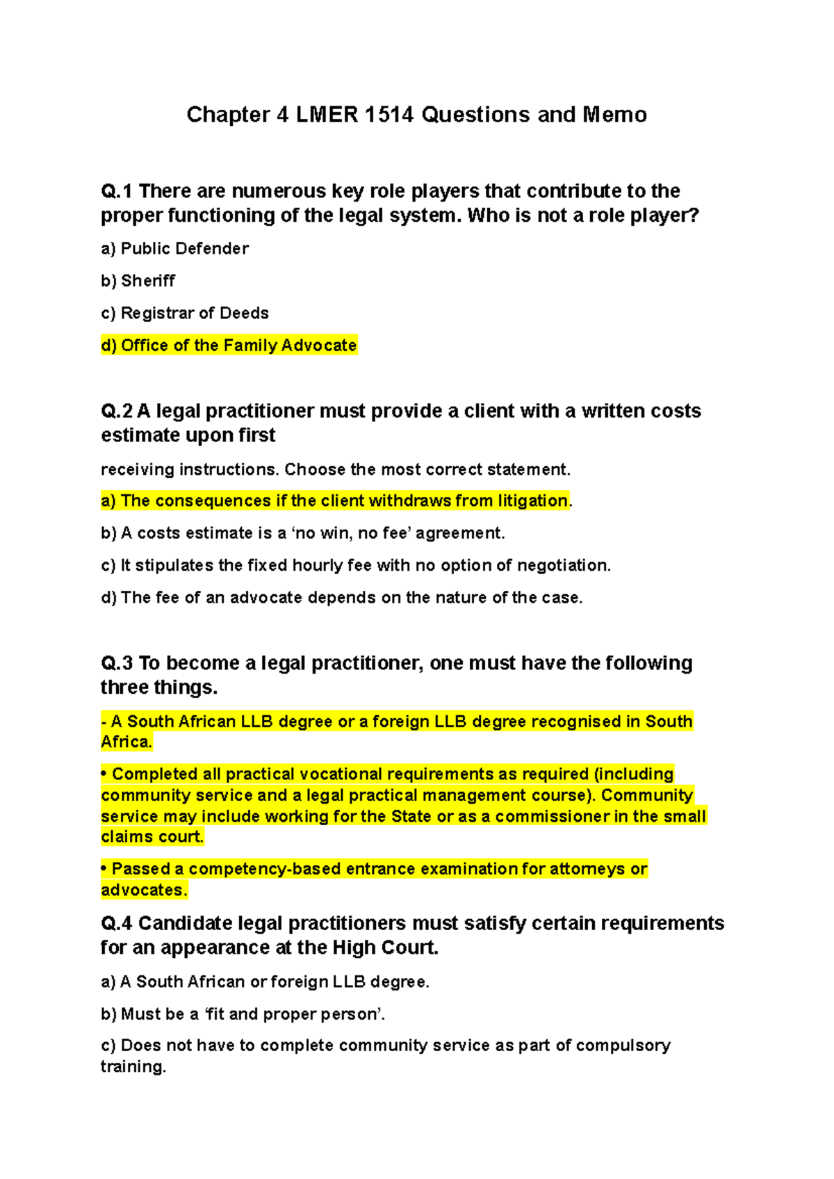 Chapter 4 LMER 1514 Questions and Memo Tutorial 4 - Chapter 4 LMER 1514 Questions and Memo Q ...