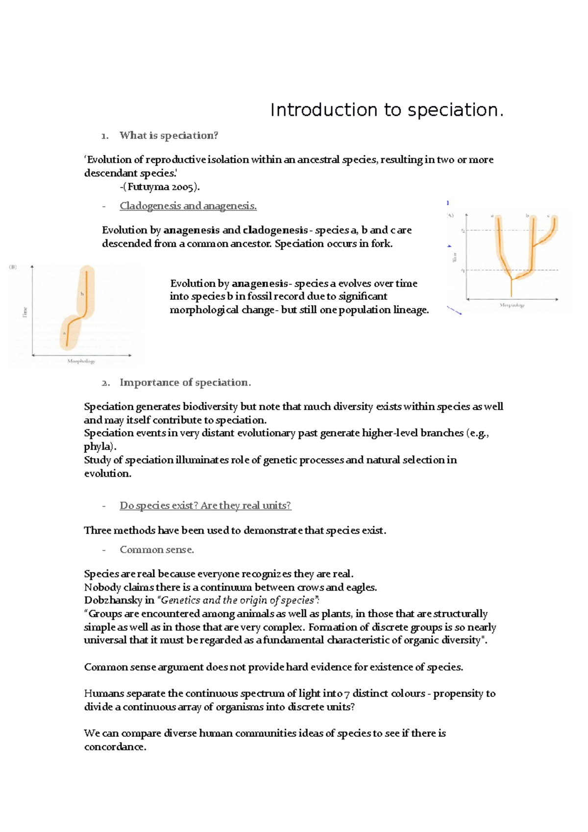 14. Introduction to speciation. - 1. What is speciation? ‘Evolution of ...